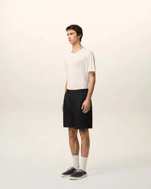 AMI Paris Nylon Elasticated Waist Shorts With De Coeur Stud - Black