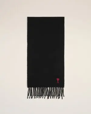 AMI Paris Wool Scarf With De Coeur - Black