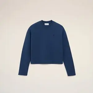 AMI Paris Cropped Cotton Sweatshirt With De Coeur Embroidery