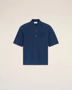 AMI Paris De Coeur Knitted Patch Polo - Ink