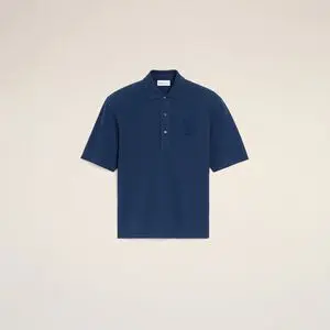 AMI Paris De Coeur Knitted Patch Polo - Ink