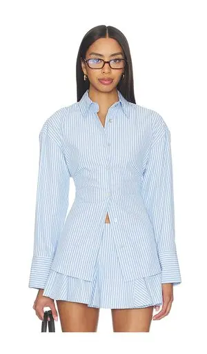 NIA Jules Top With Button Front And Lace-up Back - Sky