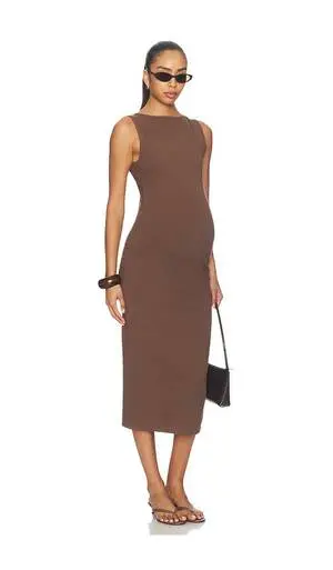BUMPSUIT Sculpting Rib Boat Neck Midi Dress - Brown