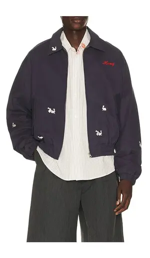 CARNE BOLLENTE Embroidered Zip-up Jacket - Navy