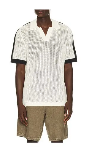 LES DEUX Logo Grid Knitted Polo In Ivory - Light Ivory