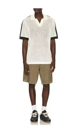 LES DEUX Logo Grid Knitted Polo In Ivory