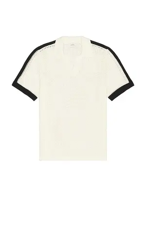 LES DEUX Logo Grid Knitted Polo In Ivory