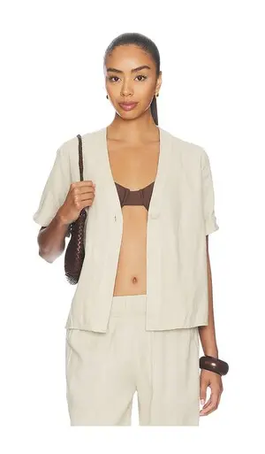 PQ SWIM Linen Button Front Top - Sand
