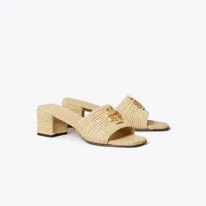 Tory Burch Eleanor Raffia Heeled Sandal - Natural/gold