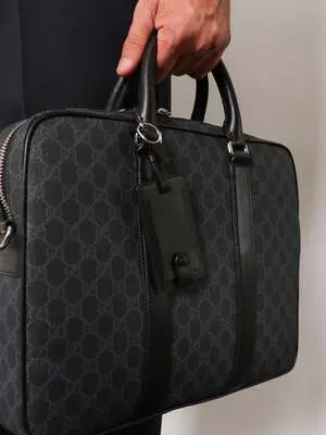 Gucci Gg Supreme Canvas And Leather Briefcase - Grey