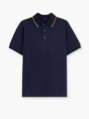 Gucci Cotton Polo With Nastro Web Detail On The Collar - Blue