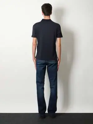 Gucci Cotton Polo Shirt With Web Print On The Front - Blue