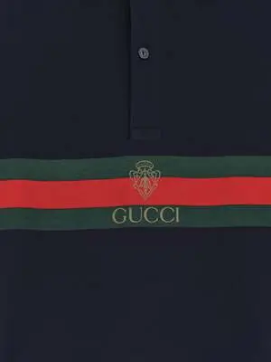 Gucci Cotton Polo Shirt With Web Print On The Front - Blue