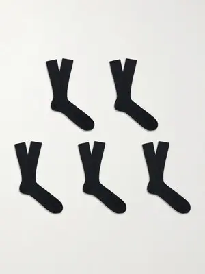 Falke Set Of Five Merino Wool-blend Socks - Black