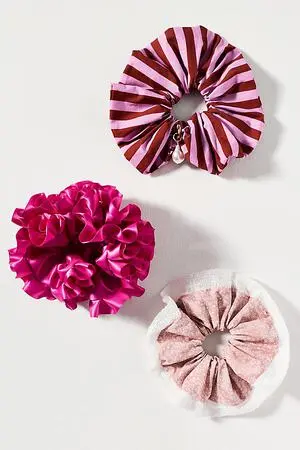 Anthropologie Textured Scrunchies, Set Of 3 - Berry Combo