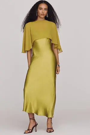 Anthropologie Overlay Cape Slip Dress - Olive