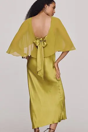 Anthropologie Overlay Cape Slip Dress - Olive