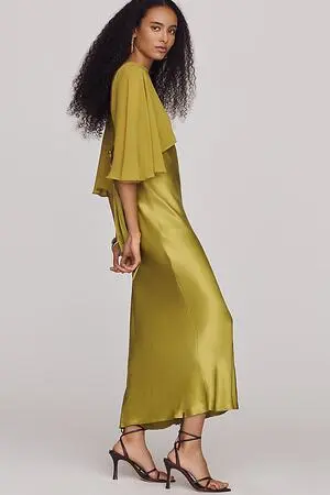 Anthropologie Overlay Cape Slip Dress - Olive