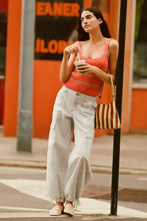 Anthropologie Cotton High Rise Lace Utility Pants - Sugar Swizzle