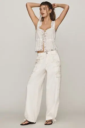 Anthropologie Cotton High Rise Lace Utility Pants