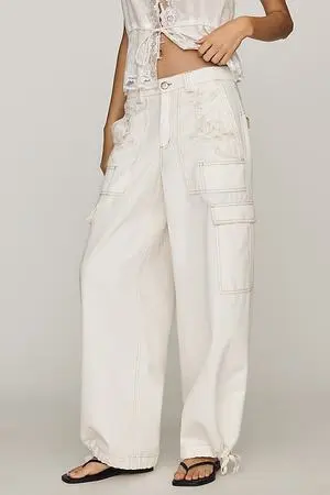 Anthropologie Cotton High Rise Lace Utility Pants