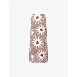 NEVER FULLY DRESSED Printed Stretch-jersey Midi Skirt - Chocolate