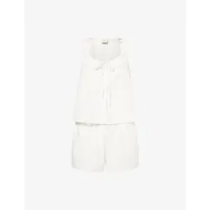 DEIJI STUDIOS Sleeveless Collared Top And Shorts Set - White Texture