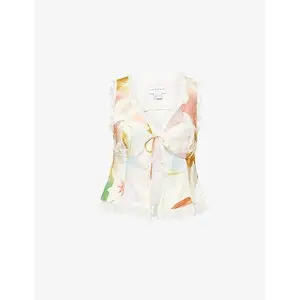 NEVER FULLY DRESSED Sleeveless Printed Woven Top With Lace Trims - Multi