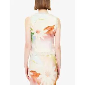 NEVER FULLY DRESSED Sleeveless Printed Woven Top With Lace Trims