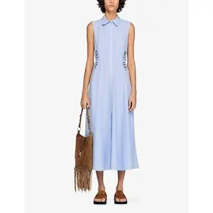 Sandro Striped Sleeveless Cotton Maxi Dress - Sky Blue