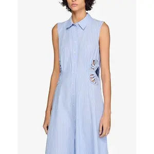 Sandro Striped Sleeveless Cotton Maxi Dress - Sky Blue