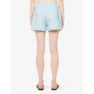 NEVER FULLY DRESSED Relaxed-fit Woven Shorts With Gold Sun Print