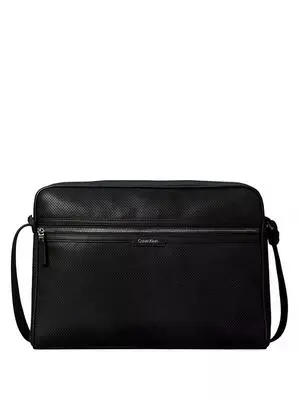 Calvin Klein Perforated Logo Plaque Messenger Bag - Black