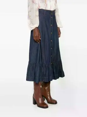 Zimmermann Aster Ruffled Denim Maxi Skirt