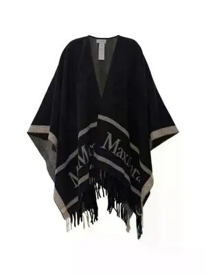 Max Mara Logo Intarsia Fringed Cape - Blue
