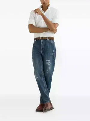 Brunello Cucinelli Iconic Fit Five-pocket Denim Trousers With Rips - Blue