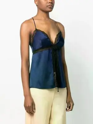 Alberta Ferretti Silk Blend Top With Lace Trim