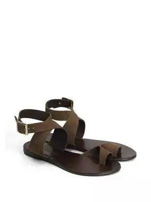 NICOLAS LAINAS Suede Toe-strap Flat Sandals