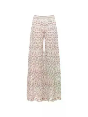 D.exterior Wide-leg Chevron Knit Trousers - Neutrals
