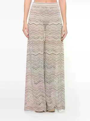 D.exterior Wide-leg Chevron Knit Trousers - Neutrals