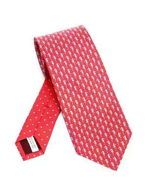 FERRAGAMO Seahorse Silk Tie - Red