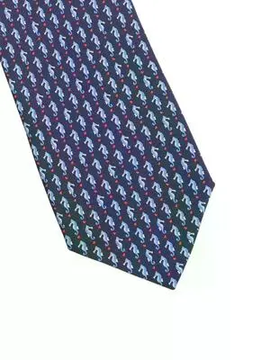 FERRAGAMO Silk Seahorse Print Tie - Blue