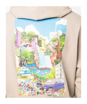 SUNFLOWER Long Sleeve Hooded Sweatshirt With Graphic Back