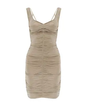Givenchy Ruched Square Neck Mini Dress - Beige