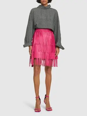 Oscar De La Renta Fringed Leather Skirt