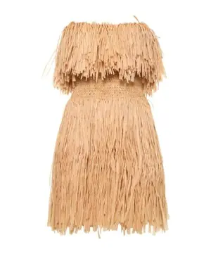 Oscar De La Renta Raffia Fringe Dress - Nude