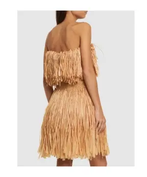 Oscar De La Renta Raffia Fringe Dress