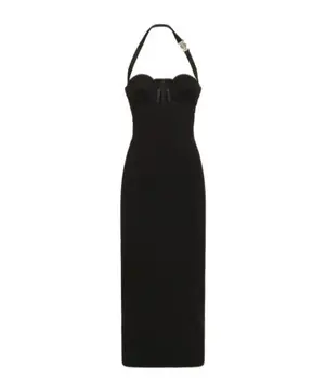 Versace Halterneck Midi Dress With Zipper Detail - Black