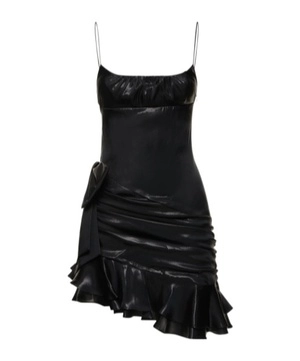 Alessandra Rich Spaghetti Strap Ruched Dress - Black