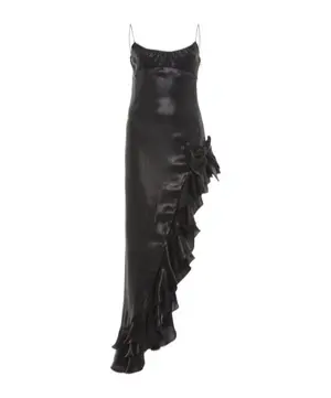 Alessandra Rich Asymmetrical Ruffled Maxi Dress - Black